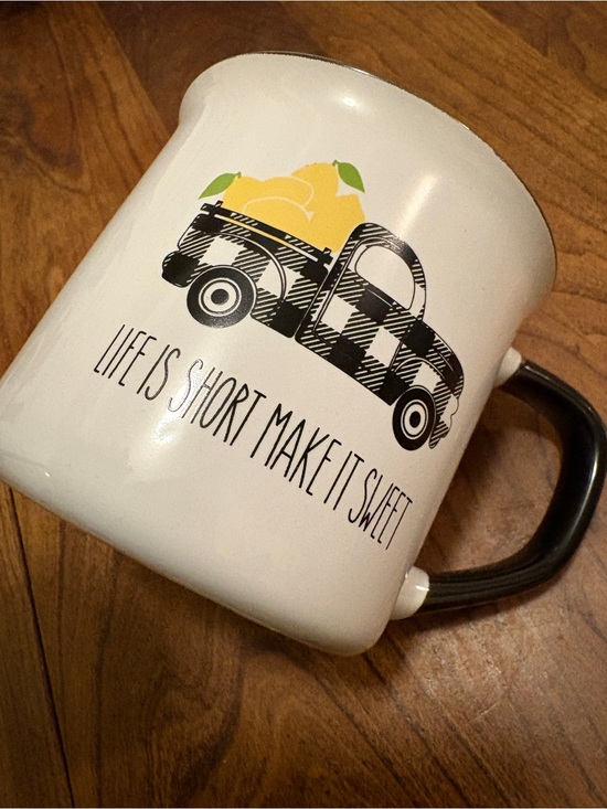 Dining | White Ceramic Mug With Black Handle And Lemon Truck Design ...